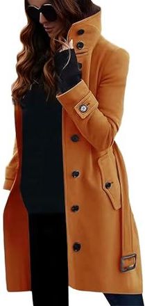 Generic Caban dhiver mi-cuisse pour femme - Simple boutonnage - Style trench, Orange, XXL