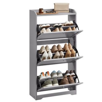 Vasagle Schuhschrank 3 Klappen, Schuhkipper, Schuhregal, Schuhaufbewahrung, Oberplatte, Trennwand verstellbar, f&uuml;r bis zu 12-20 Paar Schuhe, Flur, 24 x 60 x 1