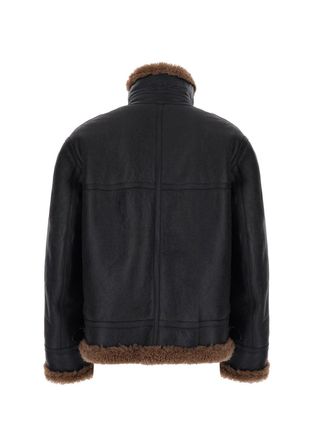Saint Laurent Mens Jacket Shearling-Lined Leather Brown Coat