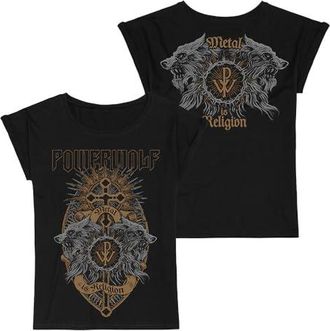 Powerwolf Crest Wolves Femme T-Shirt Manches Courtes Noir XXL 100% Coton Regular/Coupe Standard