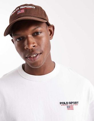 Polo Ralph Lauren Sport - Baseballkappe aus Twill in Braun mit Flaggenlogo-Brown