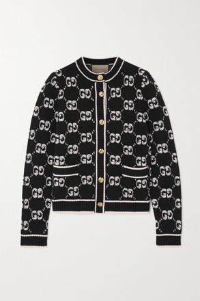 Gucci Cardigan Aus Bouclé Aus Wolle Mit Jacquard-muster - Schwarz