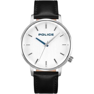 Police Homme, Accessoires, Blanc, Taille: ONE Size Montre Homme Bracelet en Cuir Argent Remodel Pl.15923Js/04