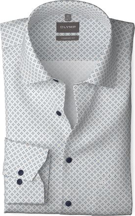 Olymp Herren Oberhemd Langarm Luxor,Rotationsdruck auf y/d Dobby,466 Comfort Fit 20,13 New Kent,Weiss 00,40