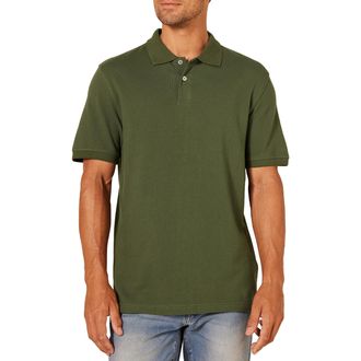 Amazon Essentials Herren Piqué-Poloshirt aus Baumwolle, Schmale Passform, Olivgrün, XXL