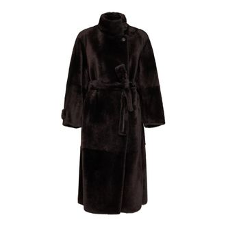 Brunello Cucinelli Femme, Manteaux, Brun, Taille: 38 FR Manteau ceintur&eacute; en shearling