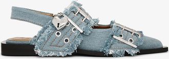 Ganni blau Feminine Ballerinas mit Schnalle aus Denim Anh&auml;ngern Recycelte Baumwolle - Gr&ouml;&szlig;e 36