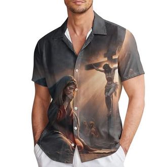 Generico Chemise avec motif et design 3D imprim&eacute; de croix, chemise unique et &eacute;l&eacute;gante, coupe confortable pour occasions d&eacute;contract&eacute;es ou formelles, beige, XXXL