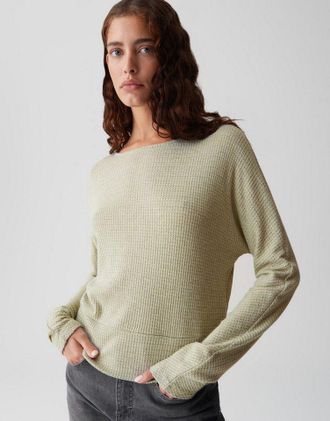 OPUS Langarmshirt SELLU Regular &uuml;berschnittener Langarm, schmal zulaufend, U-Boot-Ausschnitt