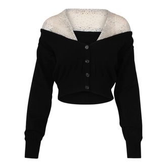 Giuseppe Di Morabito Femme, Pulls, Noir, Taille: 38 FR Gilet Court &agrave; Bretelles Transparentes et Strass