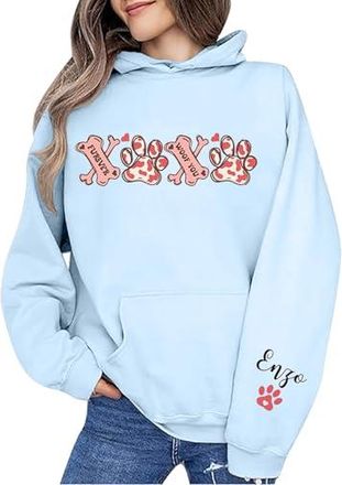 Generic Sweatshirt imprim&eacute; chien Saint-Valentin 2026 amoureux maman papa, bleu ciel, XXL