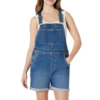 Amazon Essentials Damen Mittlerer Stretch Relaxed Fit Denim Kurze Overalls mit Verstellbaren Tr&auml;gern Mittelblau Vintage XX-Large