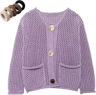 Generic Cardigan court pour femme, cardigan en tricot &eacute;pais ouvert sur le devant, cardigan dautomne &agrave; manches longues ouvert sur le devant, violet, L