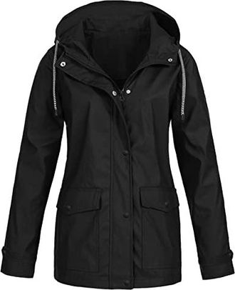 Generic NAFING Veste Imperm&eacute;able Femme - Parka Femme Mi Saison Impermeable L&eacute;ger Couleur Unie Vestes Ext&eacute;rieur Avec Capuche Avec Cordon Vestes Mi Saison Zip I