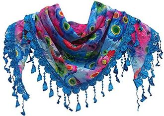 GFM Foulard triangle dété en dentelle avec motif floral (TRI-A), Tri-900-TXNL-Turturquoise Bleu, M