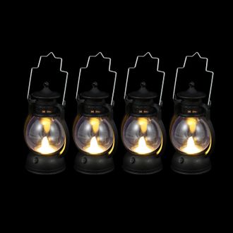 Lurrose 4 St&uuml;ck Teiliges Vintage LED Petroleumlampe mit Griffen Flammenlose Kerosin &ouml;llampe aus Bruchfestem f&uuml;r Innenr&auml;ume Warmes Licht Dekorativ f&uuml;r Tisch Pa