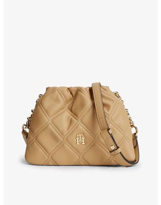 Tommy Hilfiger Gesteppte Umh&auml;ngetasche in Khaki mit TH-Monogramm und Kettendetail-Braun