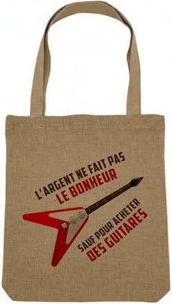 Fabulous Sac Shopping Tote Bag Aspect Lin - Guitare Electrique - Largent ne Fait Pas le Bonheur Sac de Courses Toile Epaisse 360g Beige Naturel Cabas Port&eacute; Epa