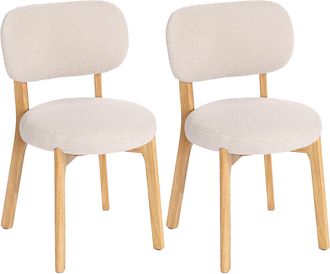 HOMCOM 2er-Set Esszimmerst&uuml;hle, gepolsterte K&uuml;chenst&uuml;hle ohne Armlehnen, breite Sitzfl&auml;che, geschwungene R&uuml;ckenlehne und Beine aus Hevea-Holz, Stoff mit Bouc