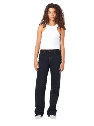 Noisy May Noisy may Damen Denim Jeans Hose Wide Leg Mid Waist Stretch Pants NMYOLANDA, Farben:Schwarz-2, Größe:28W / 30L, Beinlänge:L30