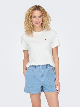 Jacqueline de Yong Kurzarmshirt JDY JDYPISA S/S PRINT TOP JRS NOOS, Damen, Gr. XL, wei&szlig; (cloud dancer heart), Jersey, Obermaterial: 100% Baumwolle, bedruckt, regular fit