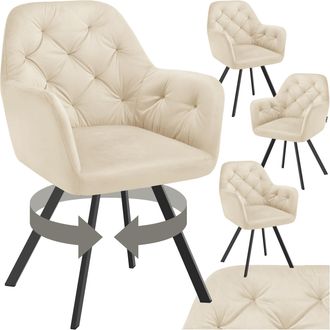 TecTake 4er Set Esszimmerstühle drehbar mit Armlehne, Samtstoff Drehstuhl ergonomisch, Möbel für Wohnzimmer, Stühle für Dining Lounge, Office, als Schminkstuh