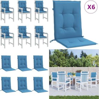 vidaXL Niedriglehner-Auflagen 6 Stk. Melange Blau 100x50x4 cm Stoff - Sitzkissen - Gartenstuhlkissen - Niedriglehner Auflagen - Outdoor Kissen - Balkon Deko