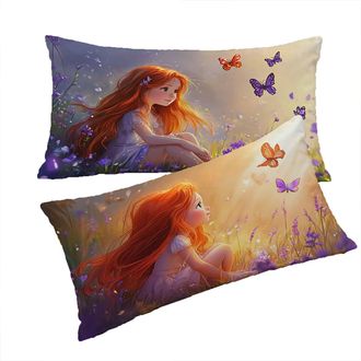 Generic Kissenbez&uuml;ge Orange Farbe Kissenbezug 40x70cm Schmetterling Kissenbez&uuml;ge Pillow Cover Dekokissen Samt Weich und Bequem 2er set Beidseitig Bedruckt for