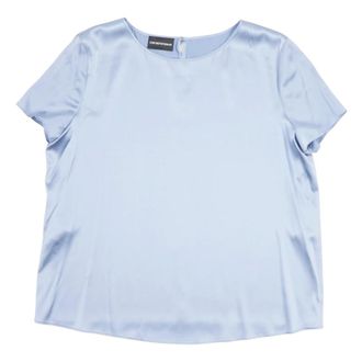 Emporio Armani Femme, Blouses et Chemises, Bleu, Taille: 46 FR Blouse &agrave; manches courtes en satin de soie
