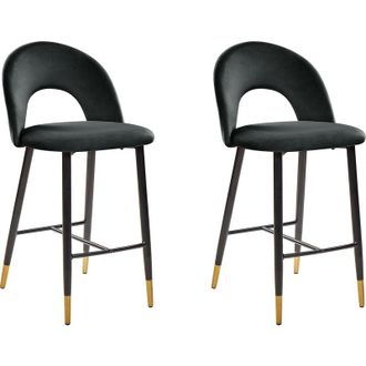Beliani Beliani - 2 Tabourets Chaises Hautes de Bar en Velours Noir Pieds Noirs et Dor&eacute;s Design et Confort pour Cuisine ou Salon R&eacute;tro et Glamour