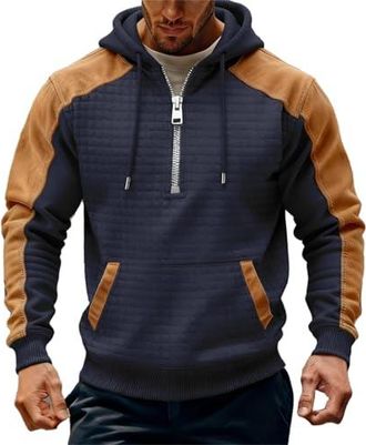 Generic Sweat à capuche en polaire à manches longues pour homme avec poches kangourou, bleu marine, XXL