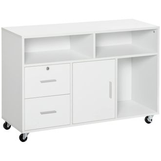 HOMCOM Bürocontainer mit Rollen, Aktenschrank, Büroschrank, Sideboard, Badezimmerschrank für Büro, Küche, Schlafzimmer, Wohnzimmer Spanplatte, Weiß, 100 x 35