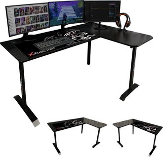 X Rocker Panther XL Ambi Gaming Eckschreibtisch, 155 x 108 cm, umkehrbarer Schreibtisch, Links/rechts, PC-Computertisch, L-f&ouml;rmiger Computertisch, Kohlefaser, 