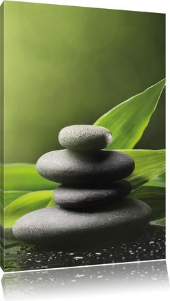 Pixxprint Zen Steine mit Blättern, Größe: 100x70cm, Leinwandbild, fertig gespannt, Wandbild, Dekoration, Kunstdruck, kein Poster