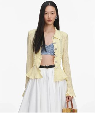 Self Portrait Femme, Pulls, Jaune, Taille: 38 FR Cardigan Avec Basque