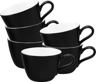 SELTMANN WEIDEN Life Fashion Glamorous Black Kaffeetassen 6er Set, 240 ml, Einfarbige Tassen, Mix & Match Geschirr, Sp&uuml;lmaschinen- & Mikrowellenfest, Porzellan, Schwa