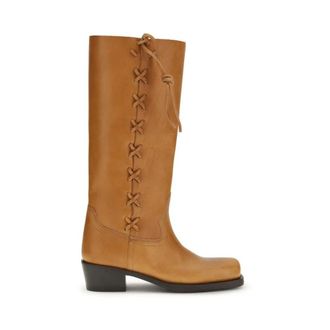 PARIS TEXAS Wadenhohe Schn&uuml;rstiefel aus Kalbsleder - - Shoes - Damen - Braun - 36 EU