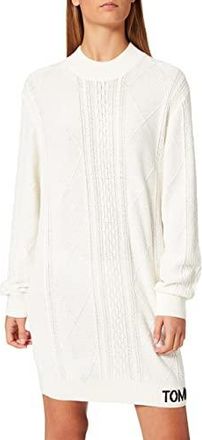 Tommy Jeans TJW Cable Sweater Dress Robe, Snow White, Taille XS Femme