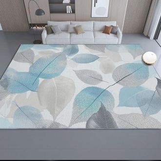 Generic Tapis de Salon Lavable - Antid&eacute;rapant &agrave; Poils Courts Doux Chambre Poil Ras Tapis Plante Tropicale Feuille, Bleu Clair pour Salle &agrave; Manger Chambre denf