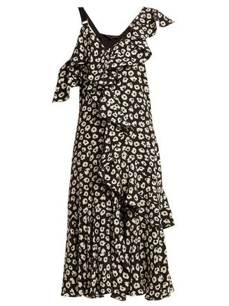 Proenza Schouler Floral-Print Silk-Crepe Midi Dress Size S