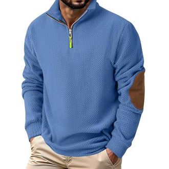Generic Pull à col rond pour homme - Col à revers - Fermeture éclair - Col montant - Manches longues - Avec sweat-shirt dhiver, bleu ciel, XXL