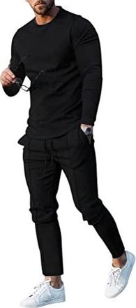 Onsoyours Ensemble de Survêtement Homme Été 2 Pièces T-Shirt Manches Courtes/Manches Longue Pantalon Élastique Décontracté Sportswear Tenue de Sport Respirant P