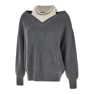 Liu Jo Femme, Pulls, Gris, Taille: 40 FR Pull avec broderies orn&eacute;es de bijoux