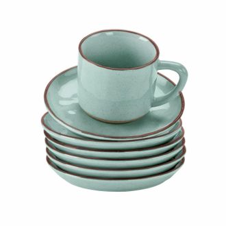 Loberon Tasse mit Untertasse 6er Set Biarr&eacute;, urspr&uuml;nglicher, nat&uuml;rlicher Charakter, Geschirr mit mediterranen Charme, sp&uuml;lmaschinenfest, Tischaccessoires, Ste
