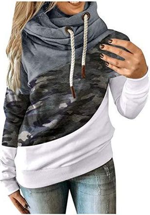 Generic Chandail à capuche long et chaud pour femme - Col haut - Grande taille - Uni - Unisexe - Automne et hiver - Avec poches - Veste de sport à capuche, gr