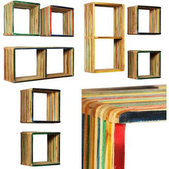 vidaXL Vidaxl - 3-tlg. Wandregal-Set Recyceltes Massivholz Teak Mehrfarbig - Wandregal - Holzregal - Teakholzm&ouml;bel - Wohnraumdeko - Multifunktionsregal