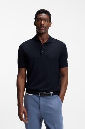 HUGO BOSS Kurzarmpullover BOSS Nolano, Herren, Gr. XXL, schwarz (dunkelblau404), Strick, Obermaterial: 100% Schurwolle, unifarben, regular fit h&uuml;ftbedeckend, Ri