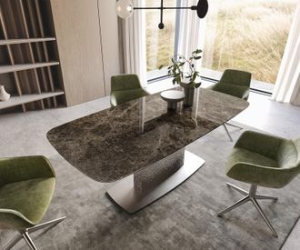 DELIFE Esstisch Edge Boot 200x100 Keramik Laminam Emperador Extra Lucidato Dunkelbraun Wave Edelstahl, Esstische