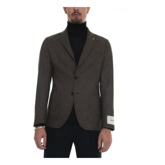Paoloni Hahnentritt Slim Fit Wolljacke - - Jackets - Herren - Braun - L