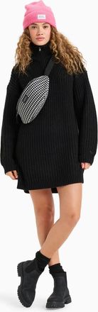 Roxy Home Again - Langärmliges Pulloverkleid in Anthrazit mit kurzem Reißverschluss und Kragendetail-Schwarz